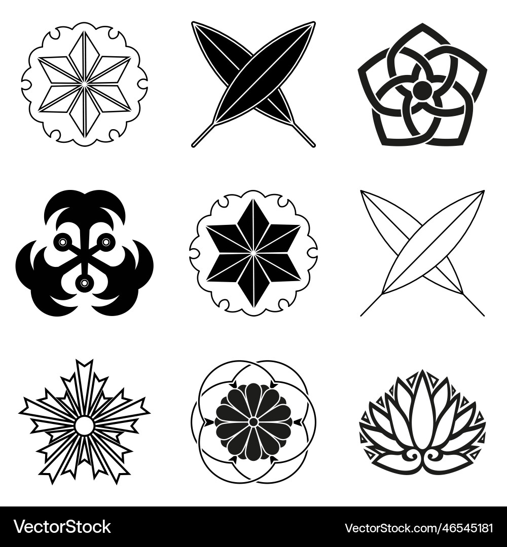 Japanese Crest Symbols - Kamon Set Royalty Free Vector Image
