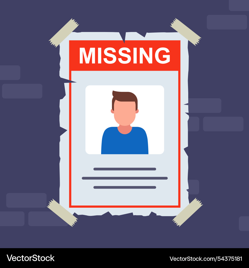 Leaflet on the wall about a missing person Vector Image
