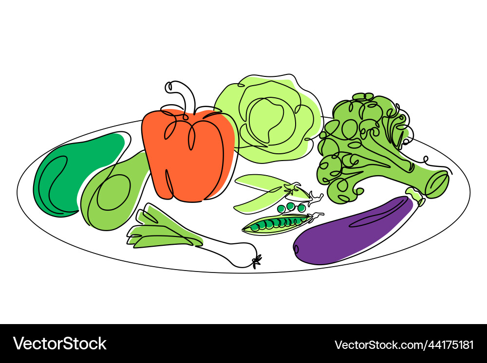 One line vegetables composition natural plant Vector Image