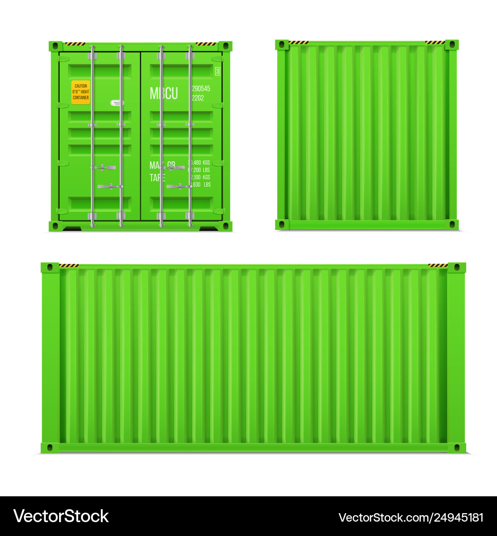 Realistic bright green cargo container set Vector Image