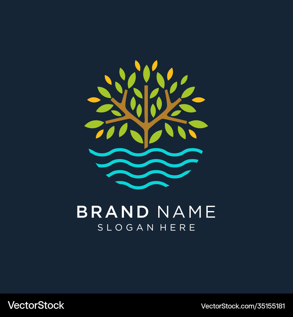 Tree lake logo icon river circle Royalty Free Vector Image