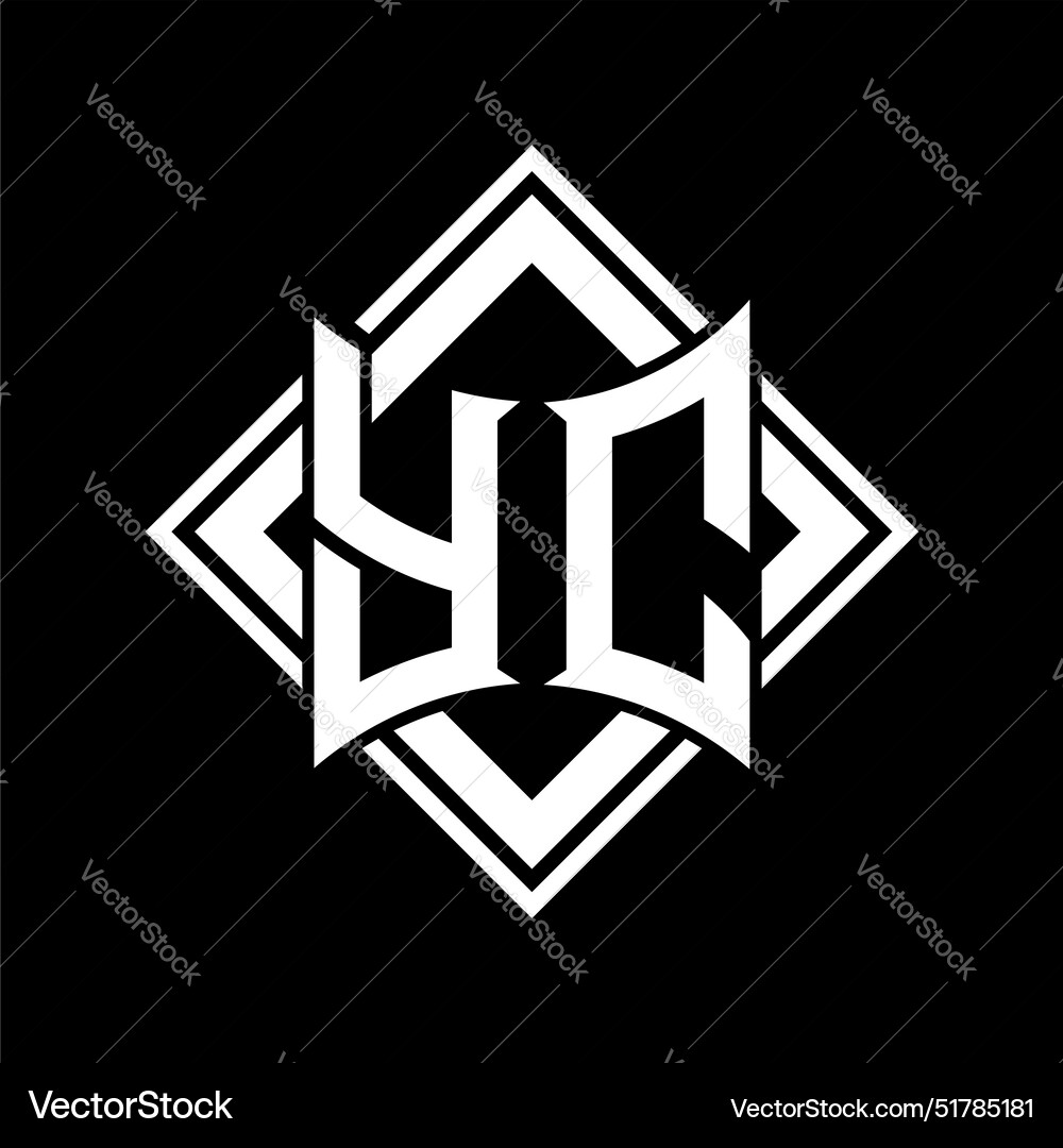 Yc letter logo abstract shield shape with square Vector Image