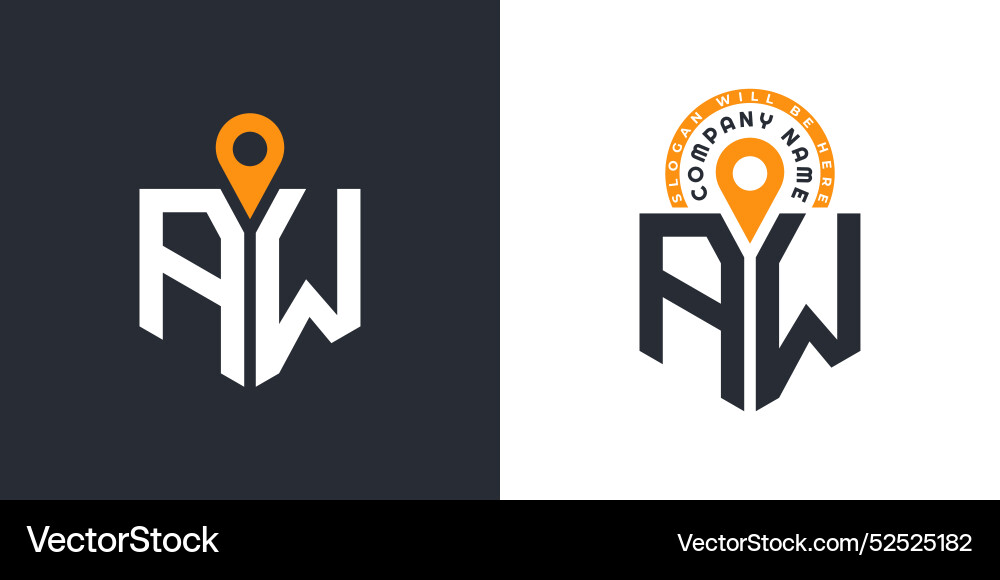 Aw location logo bundle letter dual icons Vector Image