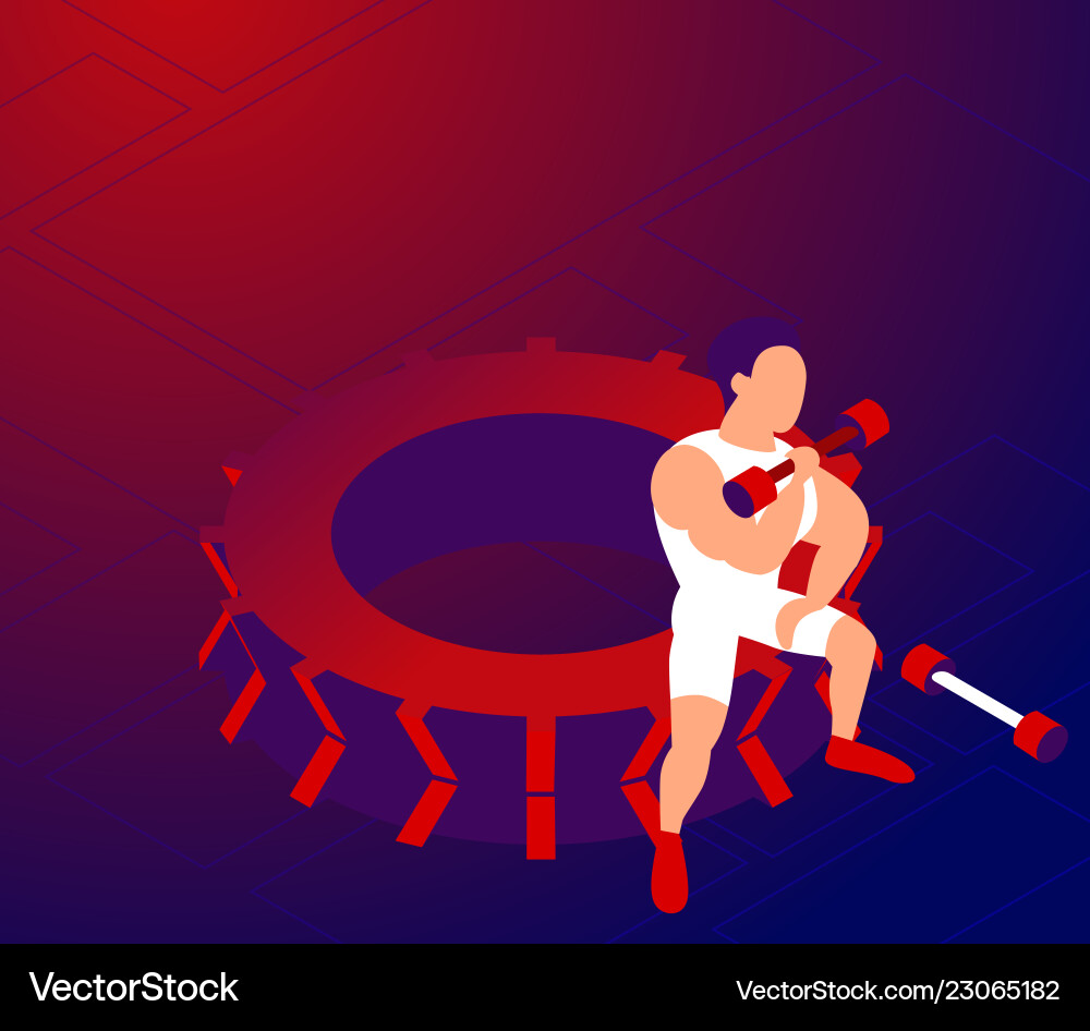 Cartoon strong man practicing with weighted ball Vector Image