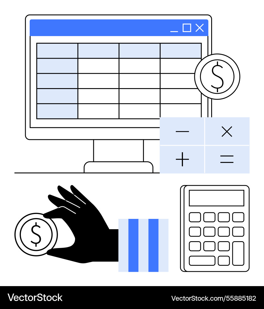 Financial management tools with spreadsheet Vector Image