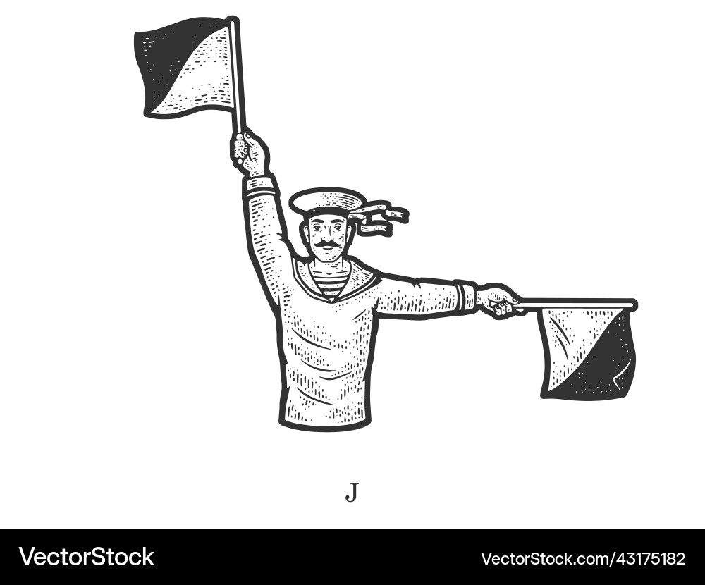 Flag semaphore letter j sketch Royalty Free Vector Image
