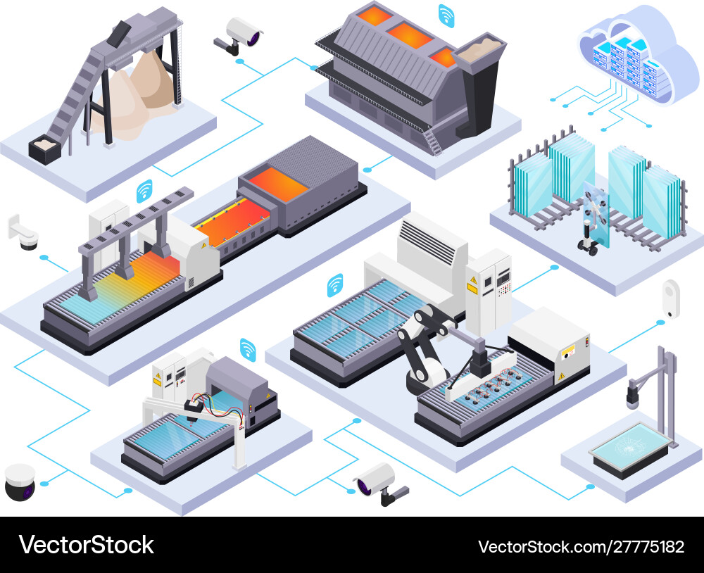 Glass production flowchart composition Royalty Free Vector