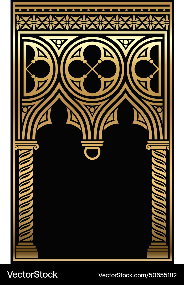 Golden old gothic architectural arch or gallery Vector Image