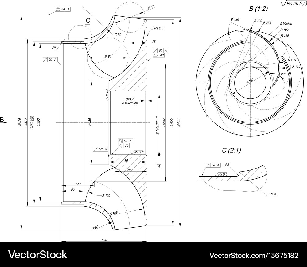 Sketch of engineering wheel with chamfers Vector Image