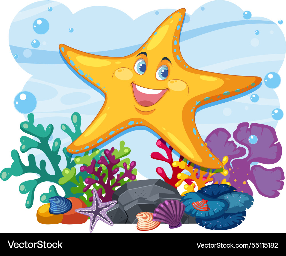 Smiling starfish surrounded by colorful Royalty Free Vector
