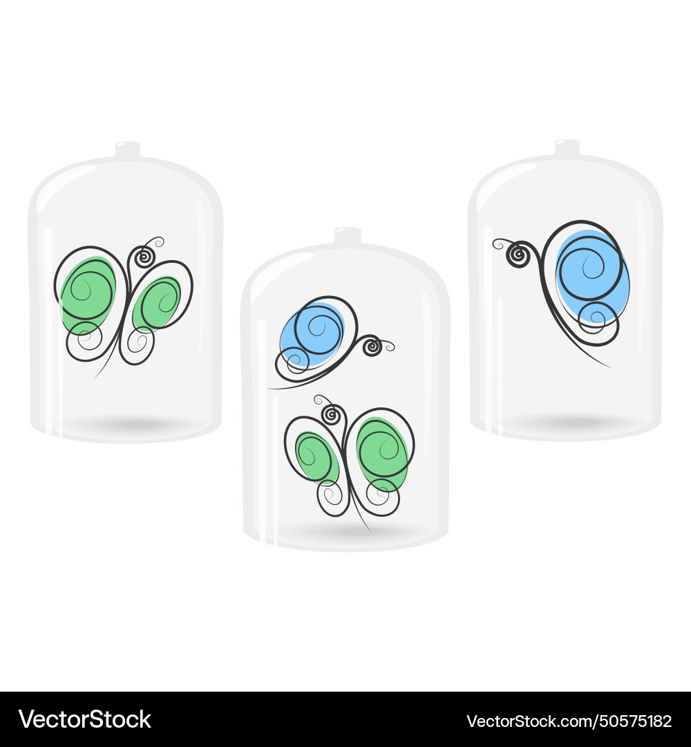 Stylized butterflies under glass lid with shadows Vector Image