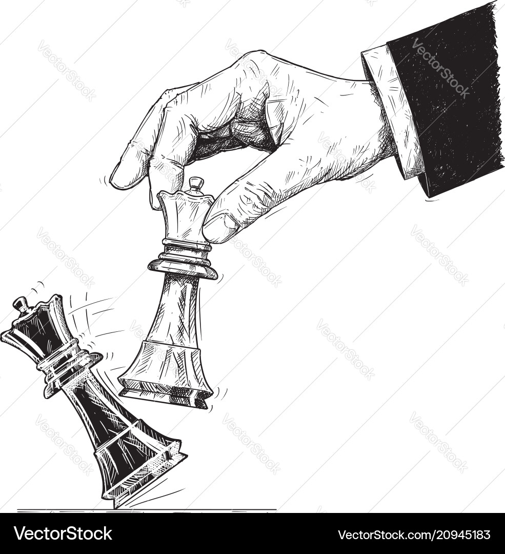 Artistic drawing of hand holding chess king Vector Image