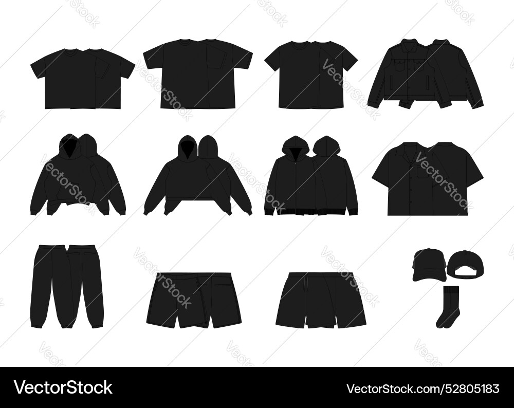 Black clothing mock up template apparel mock-ups Vector Image