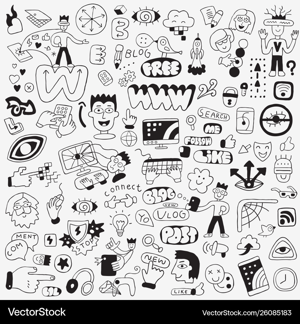 Internet technology doodle set Royalty Free Vector Image