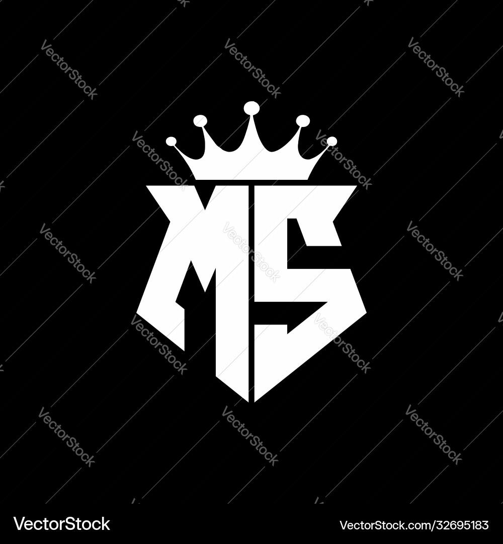 Ms logo monogram shield shape with crown design Vector Image