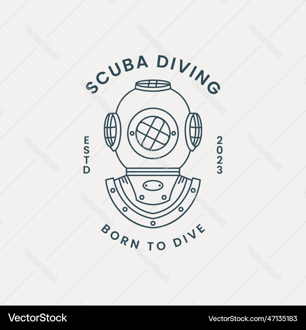 Scuba Helmet Line Art Logo Royalty Free Vector Image
