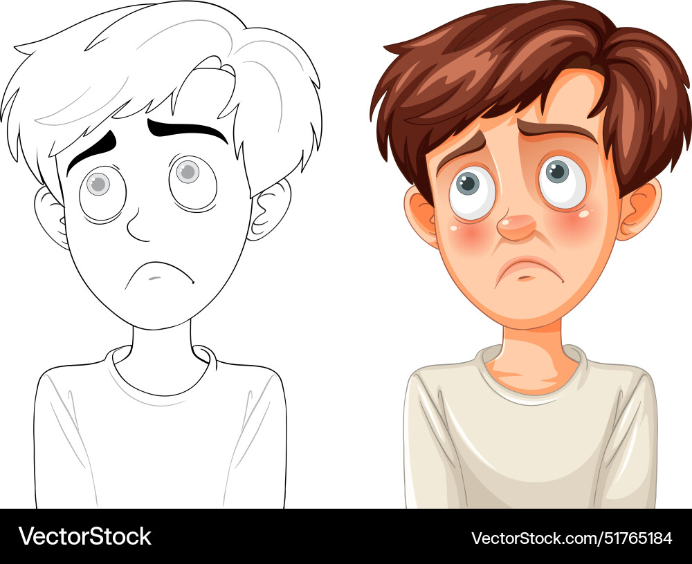 A sad boy with worried expression Royalty Free Vector Image