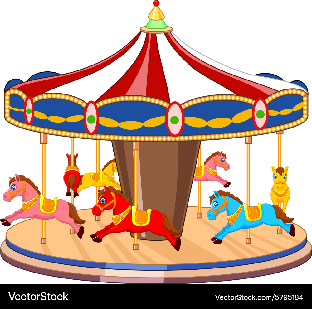 Cartoon carousel with colorful horses Royalty Free Vector