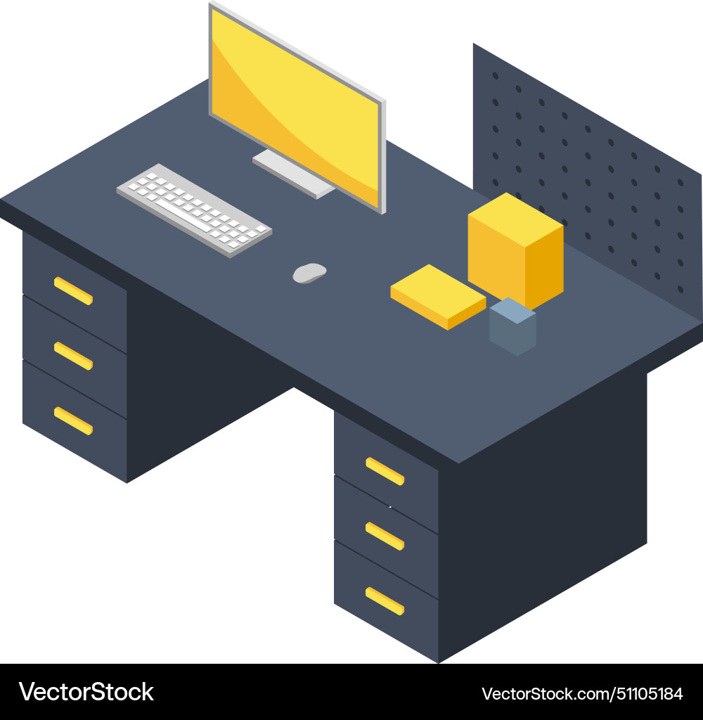 Computer desk office job place isometric icon Vector Image