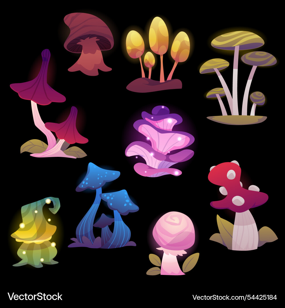 Fantasy mushrooms set Royalty Free Vector Image