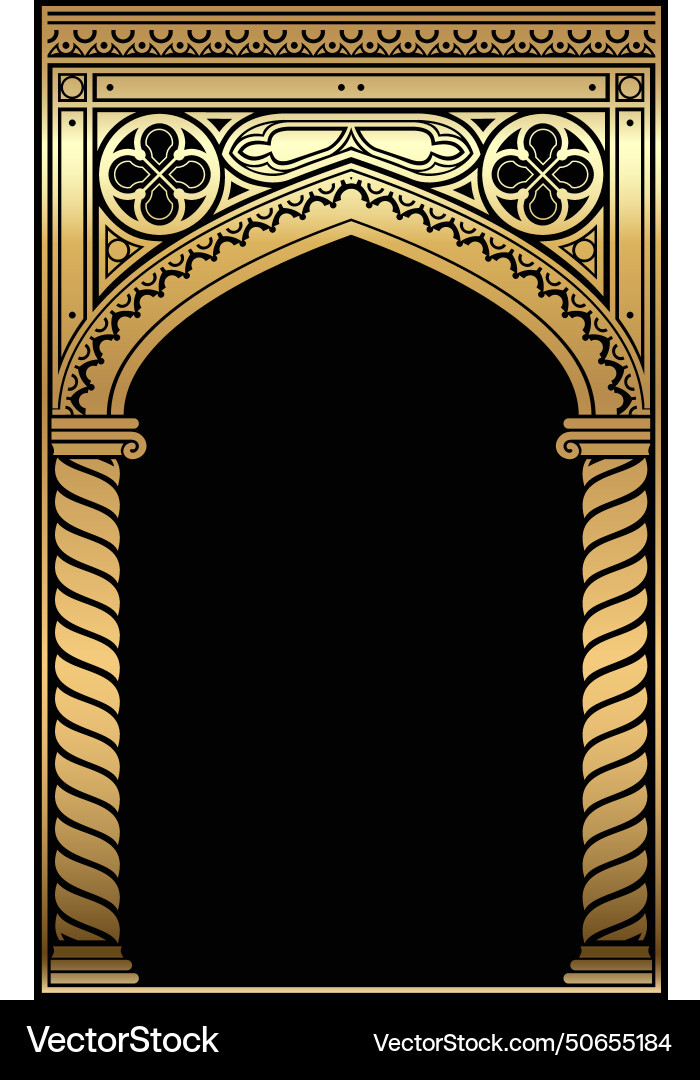 Golden old gothic architectural arch or gallery Vector Image