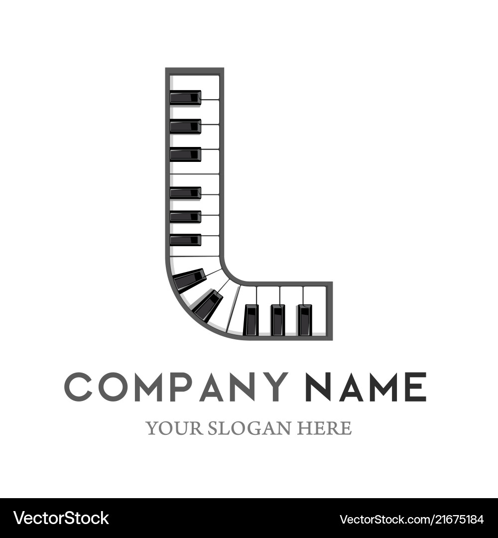 L letter logo design piano keyboard Royalty Free Vector
