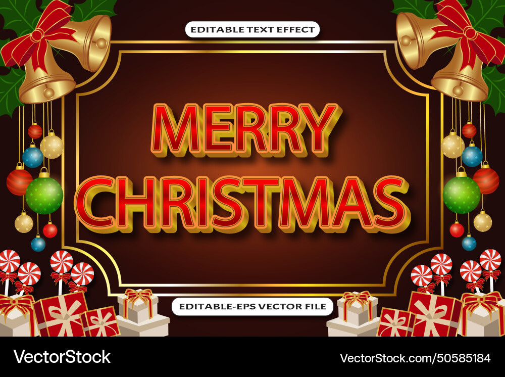 Merry christmas editable text effect 3d emboss Vector Image