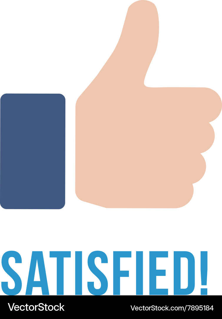 Satisfied icon with text thumb up flat sign Vector Image