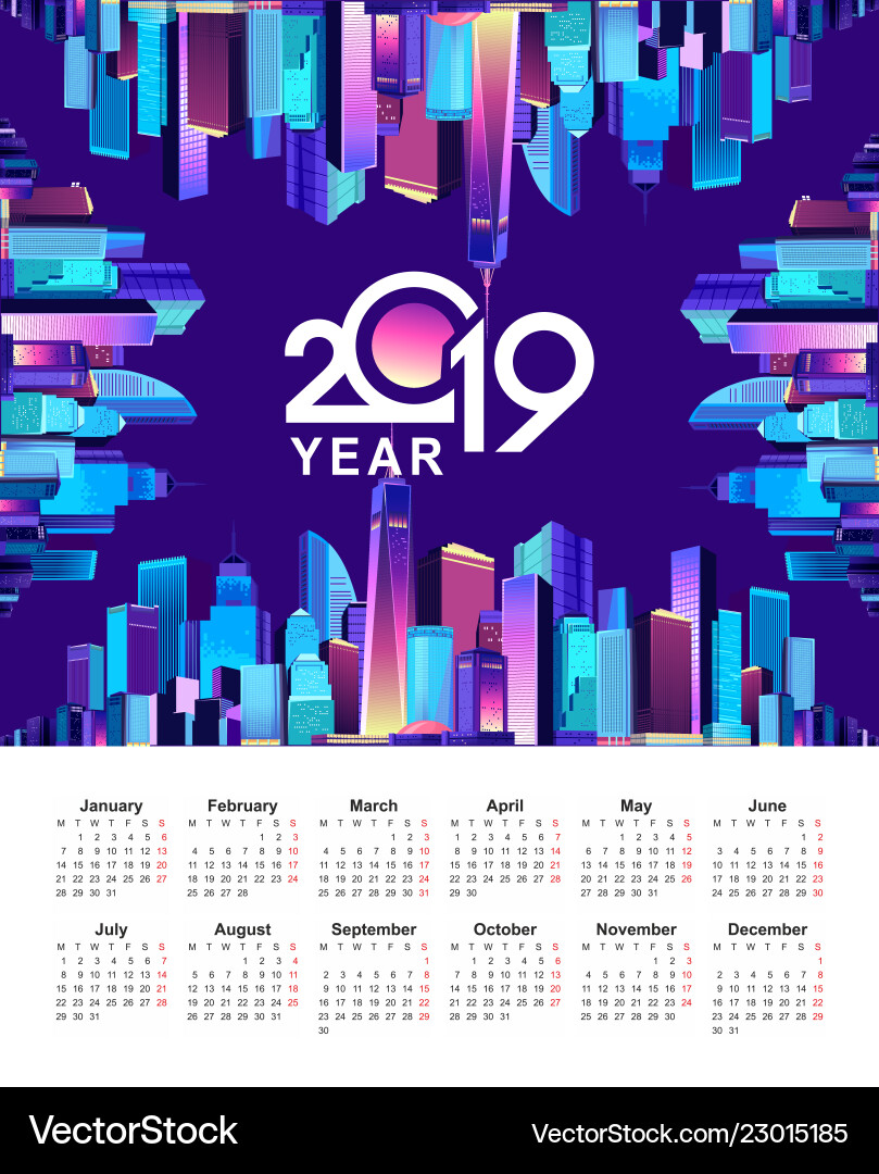 2019 cityscape calendar city Royalty Free Vector Image