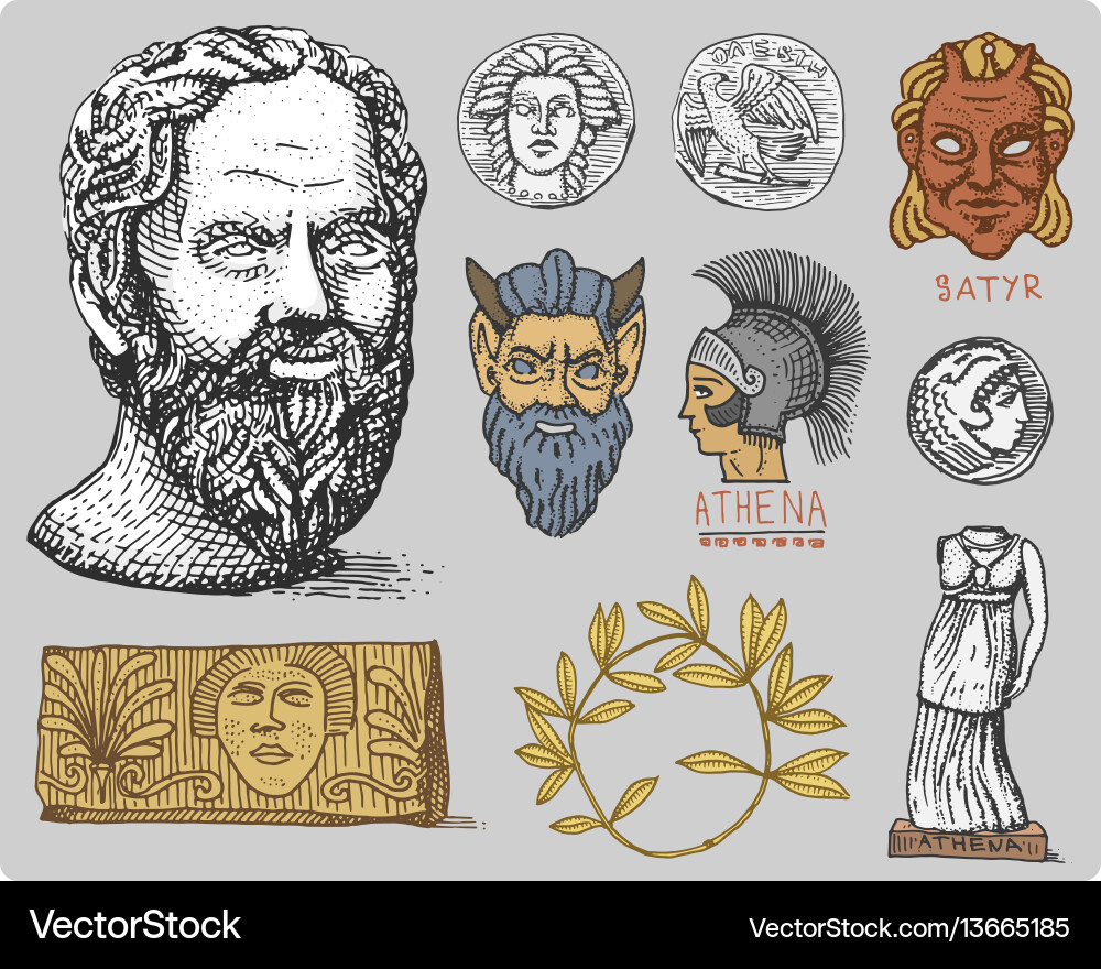 Ancient greece antique symbols socrates head Vector Image
