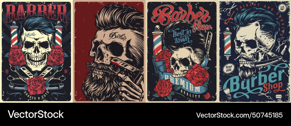 Barber shop colorful set posters Royalty Free Vector Image