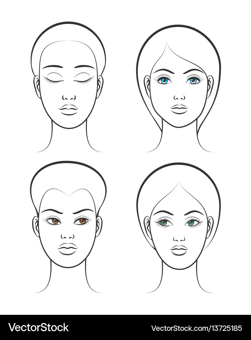 Beautiful female face set Royalty Free Vector Image