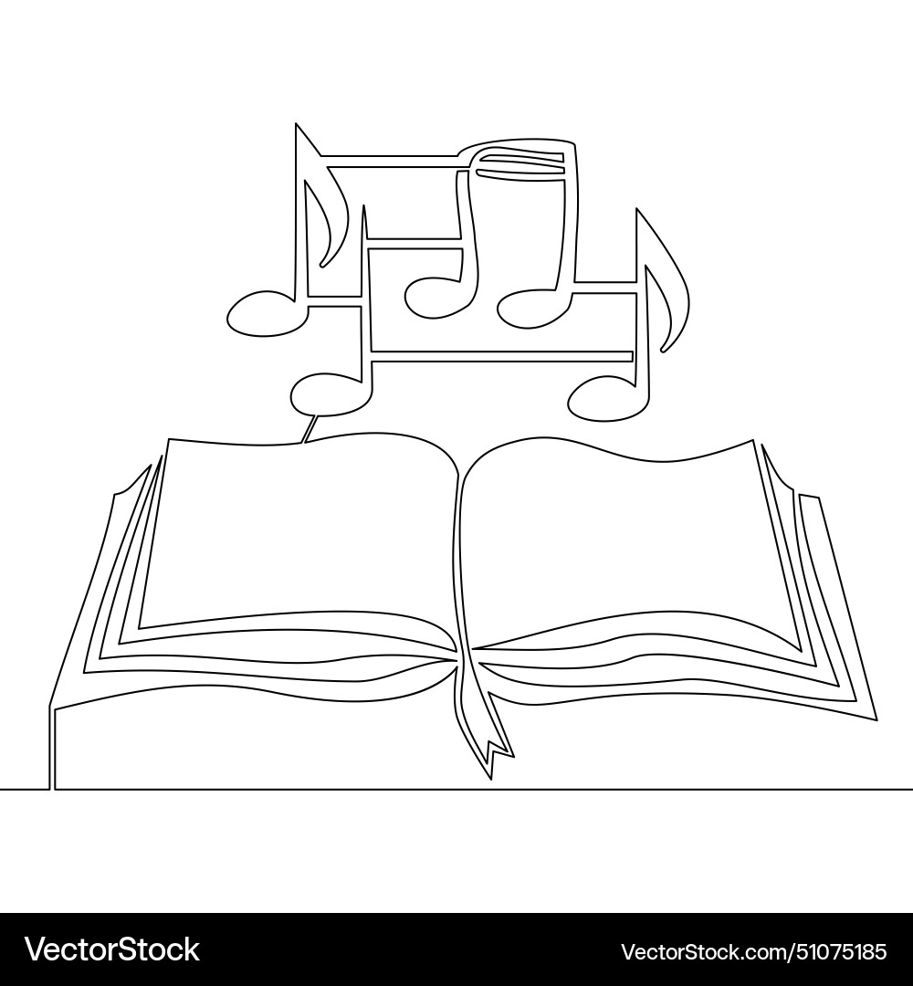 Continuous line drawing of book with music note Vector Image