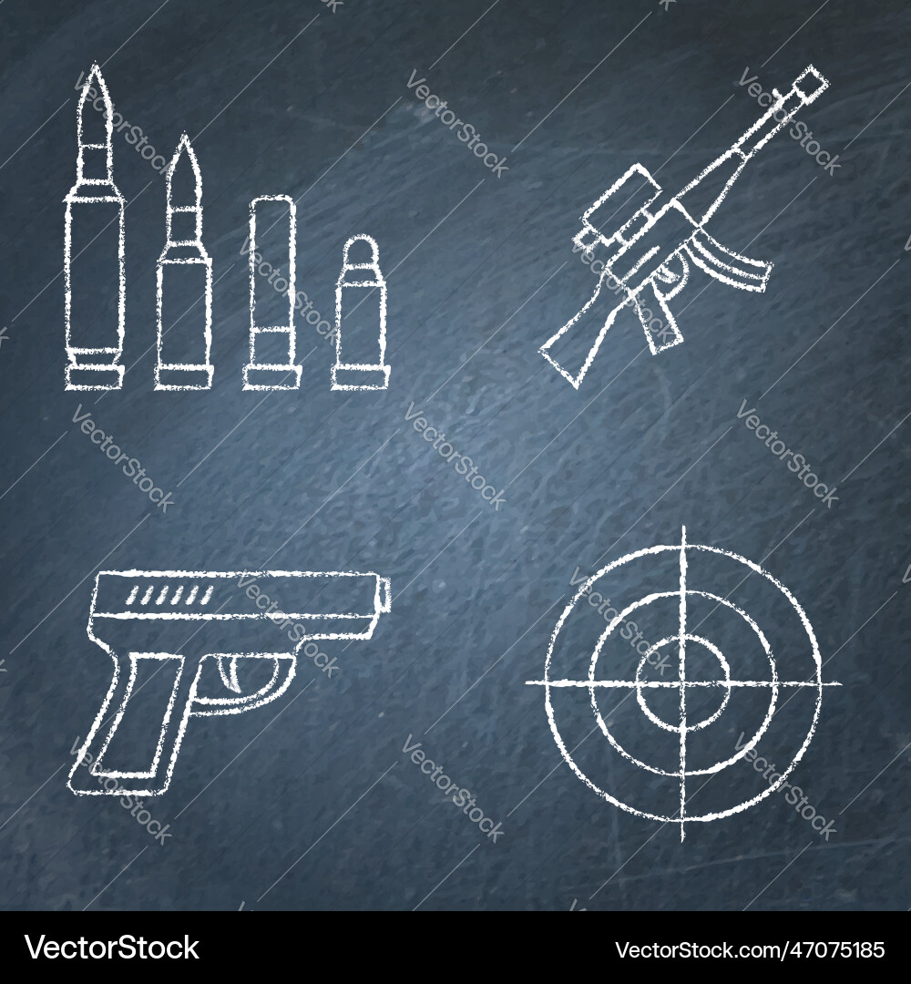 Firearms icon set on chalkboard Royalty Free Vector Image