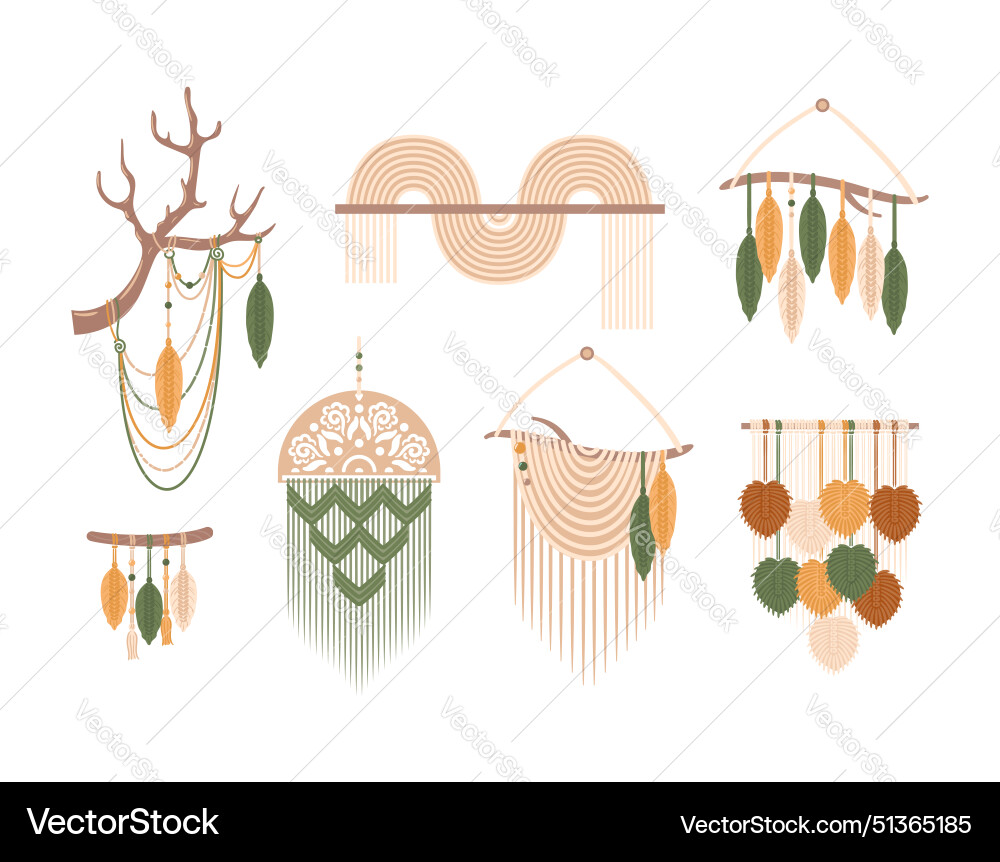 Macrame panels set boho handmade hobbies Vector Image