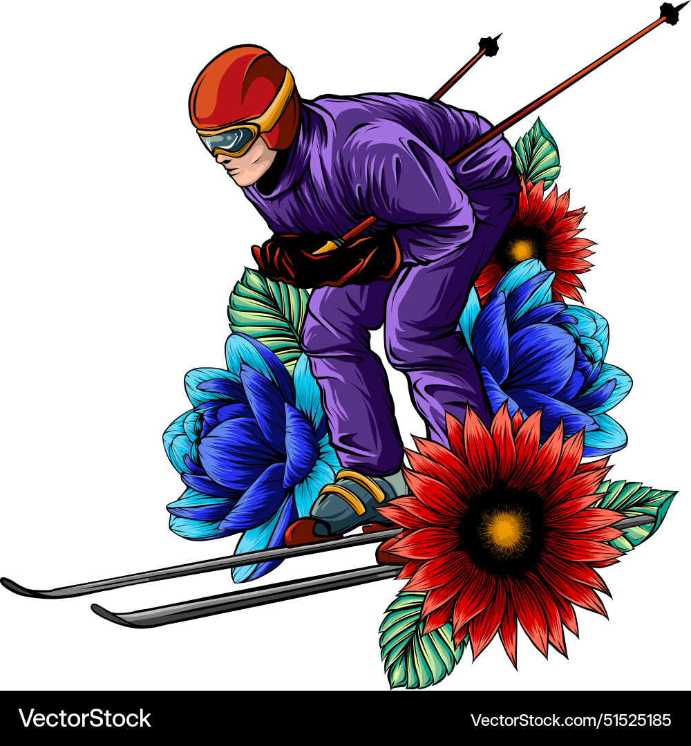 Skiing man colored draw Royalty Free Vector Image
