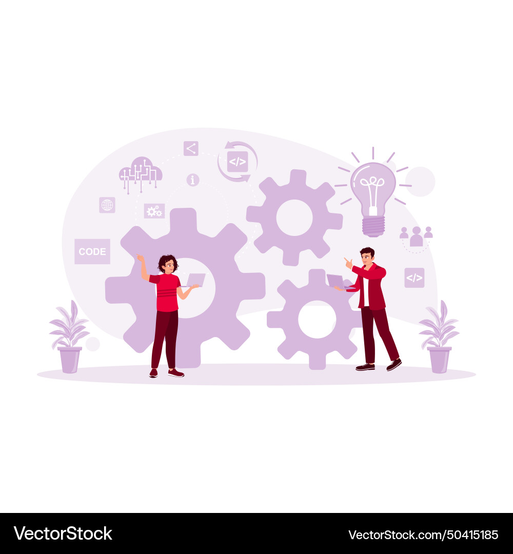 Two it experts exchange ideas for developing Vector Image