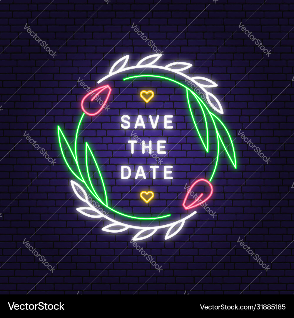 Wedding neon invitation card template Royalty Free Vector