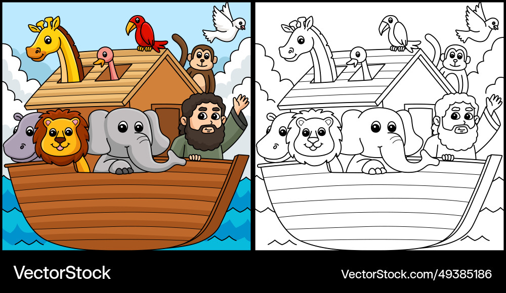 Christian noahs ark coloring page Royalty Free Vector Image