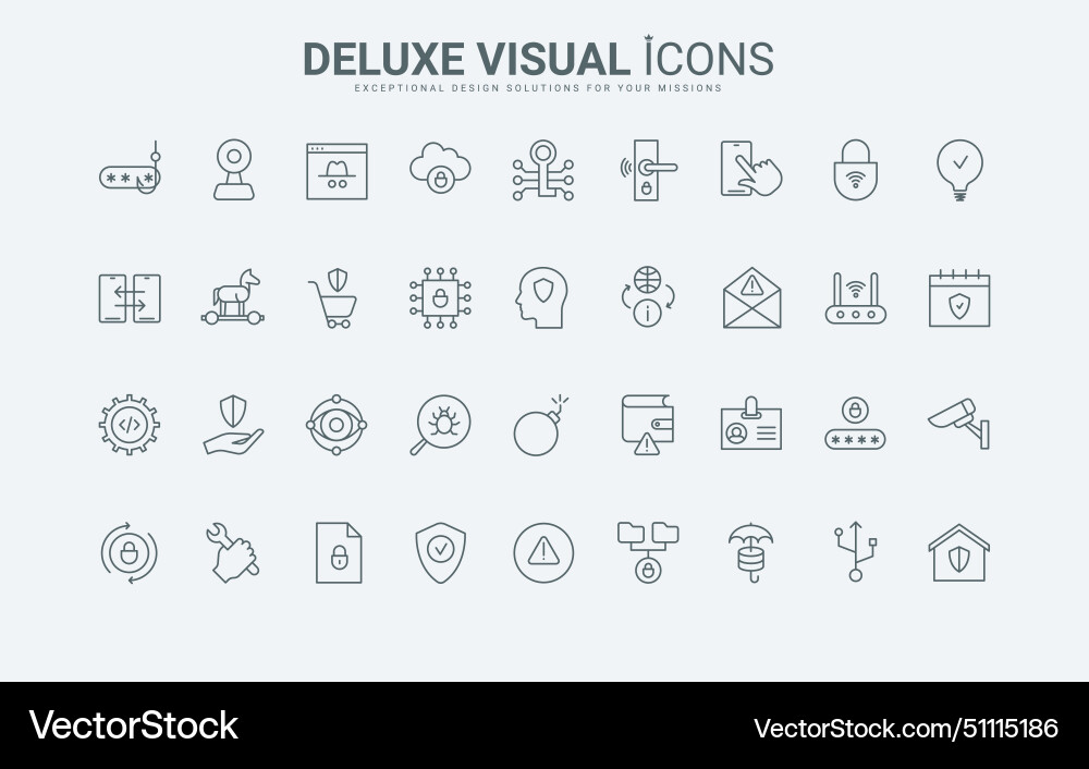 Cyber security thin black and red line icons set Vector Image