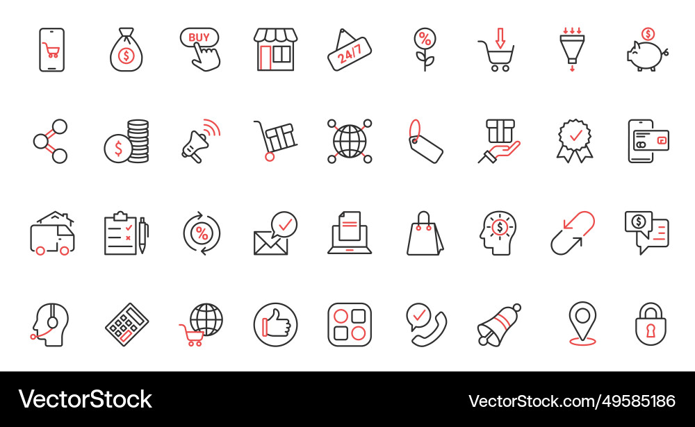 Ecommerce trendy red black thin line icons set Vector Image
