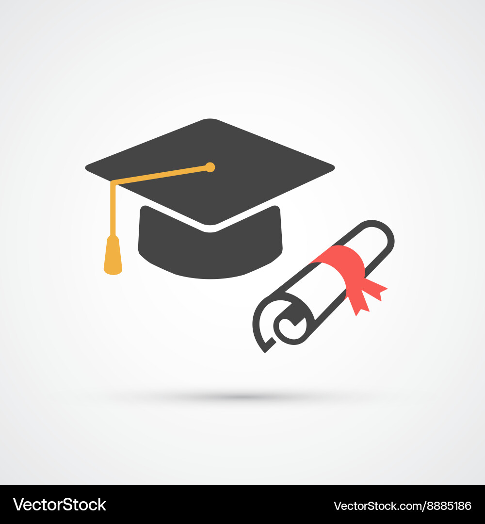 Education hat and diplom flat icon Royalty Free Vector Image