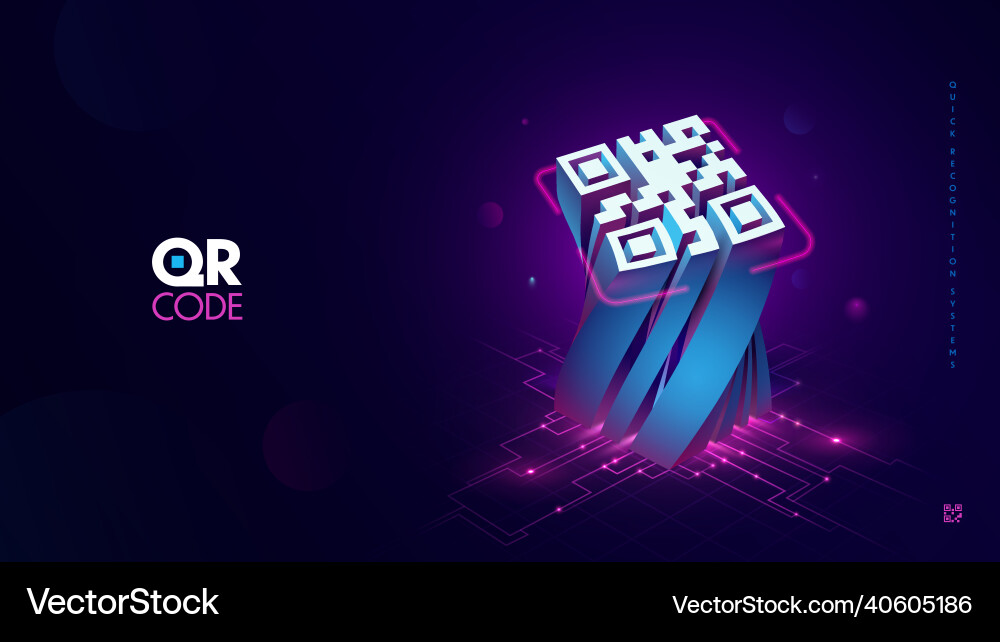 Futuristic blue qr code scanning with light neon Vector Image