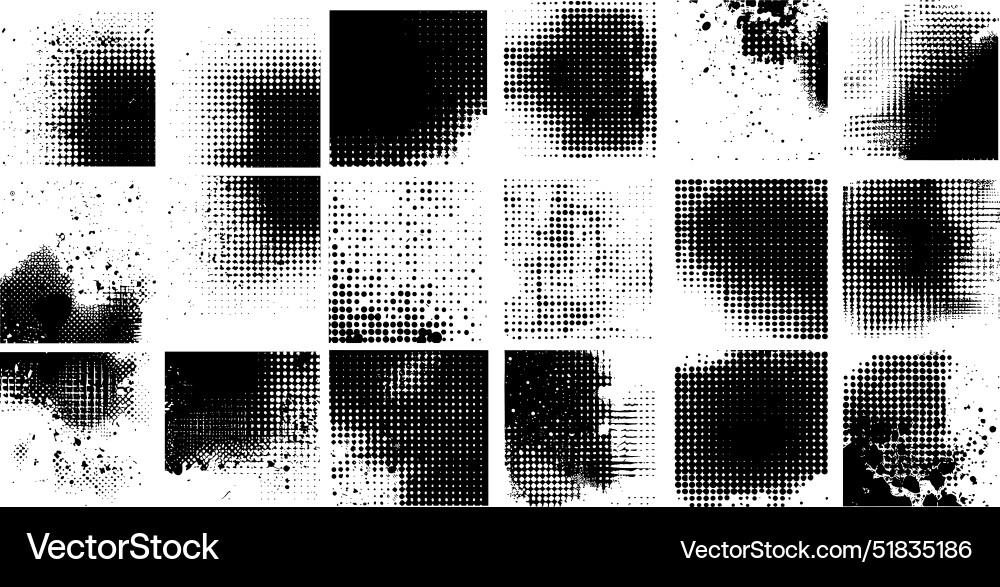 Halftone squares black ink set rectangles Vector Image