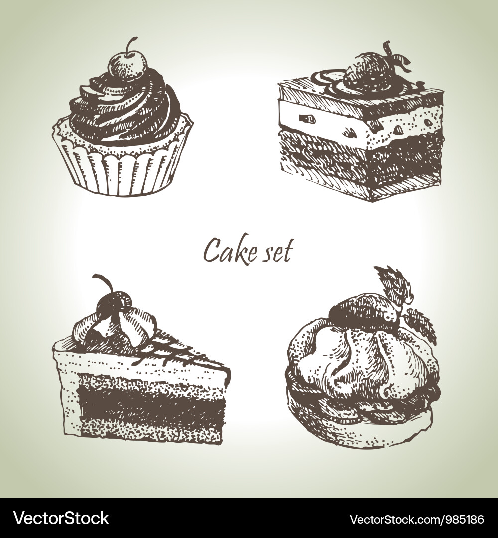 Hand Drawn Cake Collection Royalty Free Vector Image