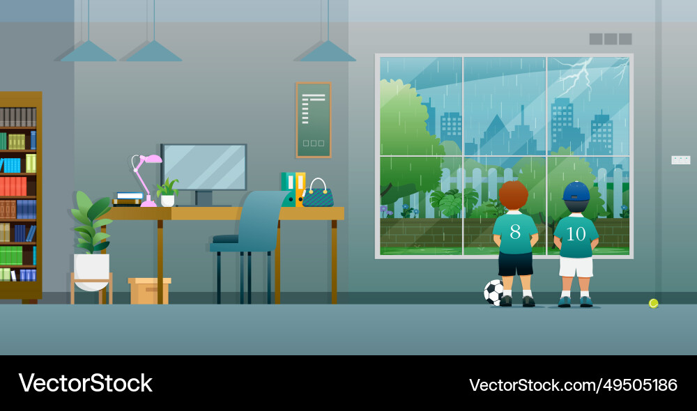 Rainy season makes children bored Royalty Free Vector Image