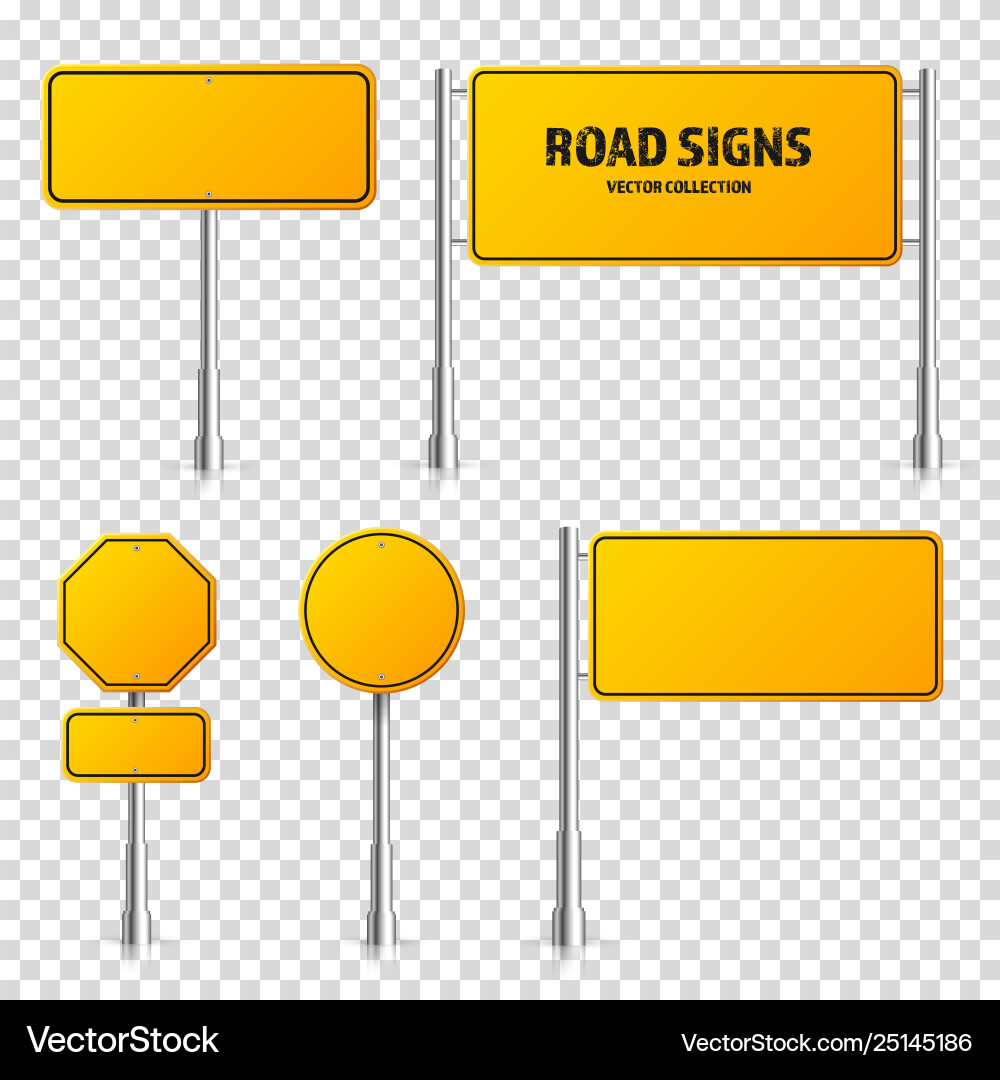 Road yellow traffic signs set blank board Vector Image