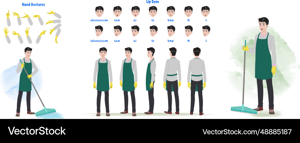 A cleaner cleaning service model sheet creation Vector Image