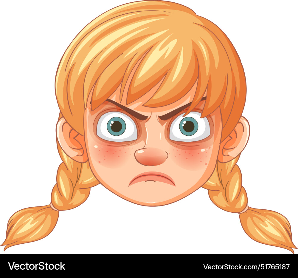 A girl with an angry expression Royalty Free Vector Image