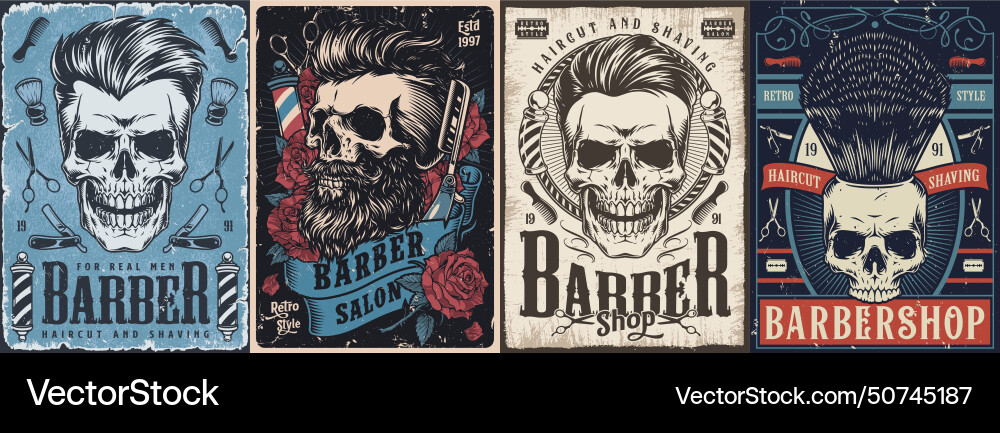 Barber industry colorful set stickers Royalty Free Vector